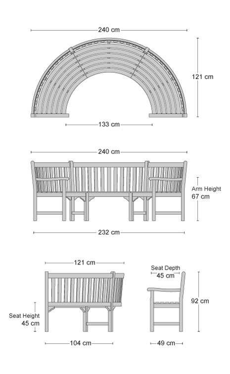 Henley Teak Semi-Circle Bench with Arms